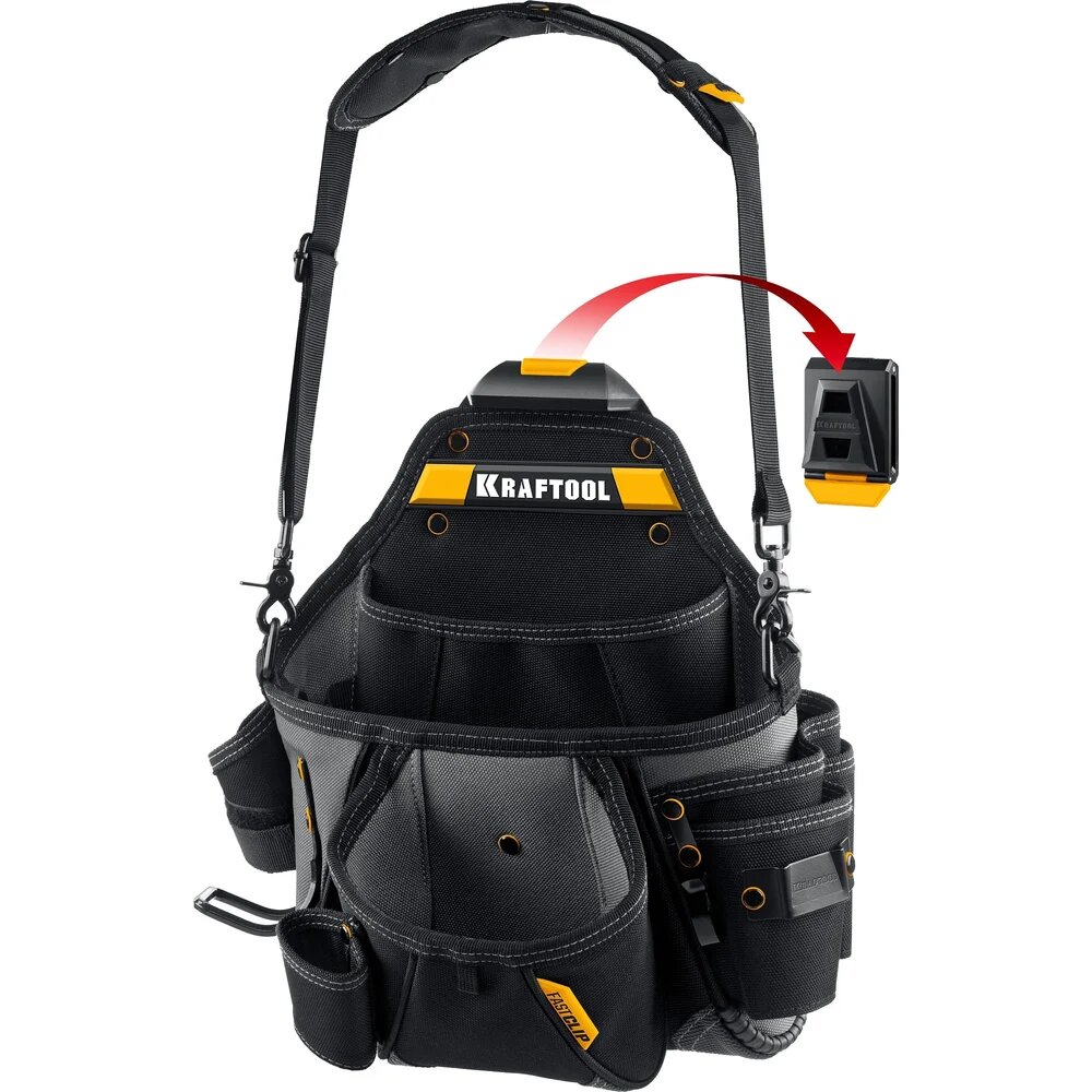 Поясная, FastClip, сумка 320x310 мм с быстросъёмным креплением FastClip KRAFTOOL KPB-20 плечевой ремень