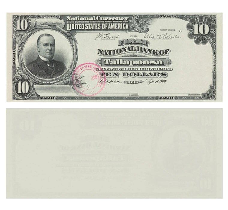 10 долларов 1904 Tallapoosa США Джорджия, серия С, надпечатка образец, сувенирная копия, банкноты и купюры редкие коллекционные