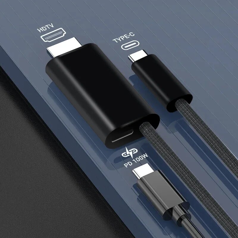 USB Type-C to HDMI кабель 4K 100Вт для iPhone 15 Air iPad Samsung черный, HDMI 2.0