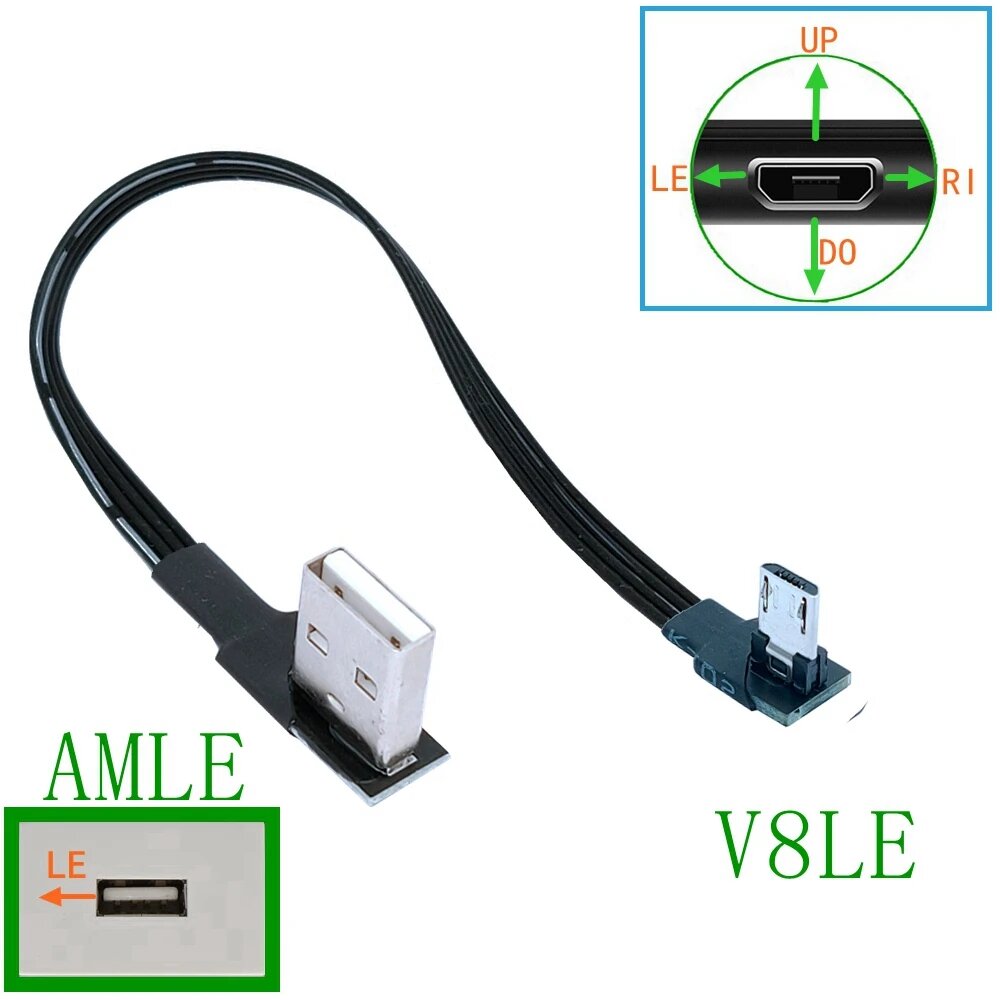 Chenyang прямой угловой USB 2.0 кабель Micro USB 90 градусов 10CM, AMLE-V8LE