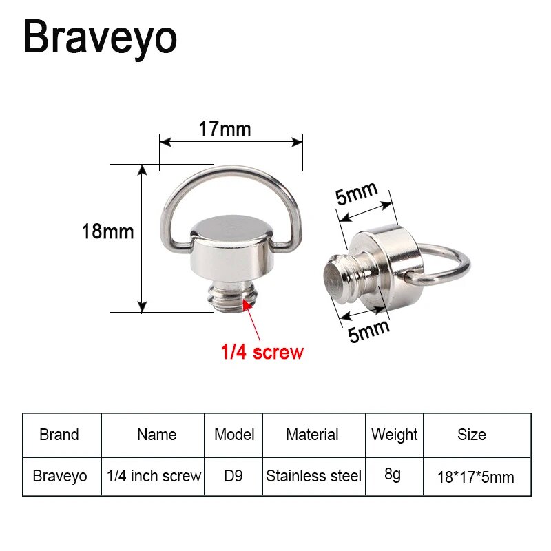 Braveyo 1/4 inch screw D9, Stainless steel, 8g