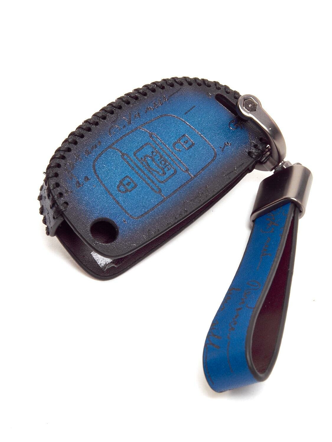 Чехол BGT для автомобильного ключа Hyundai (Хендай), искусственная кожа, влагозащитный, ударопрочный, синий
