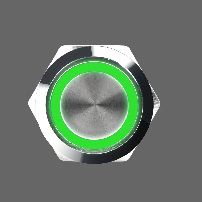 Кнопочный переключатель 12мм, Green Circle, 3-8V, фиксированный