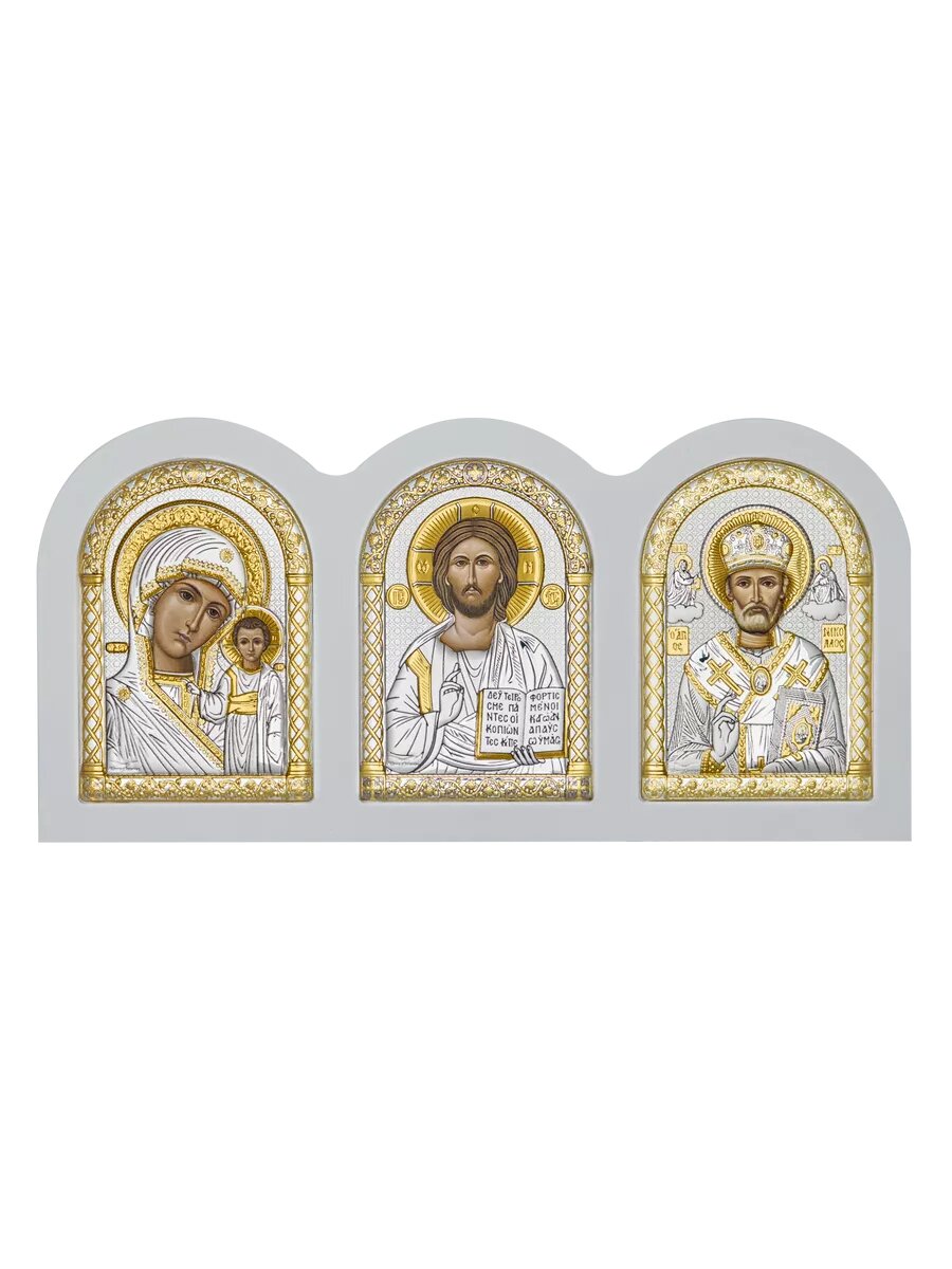 Икона серебряная, греческая триптих, 320х160мм.