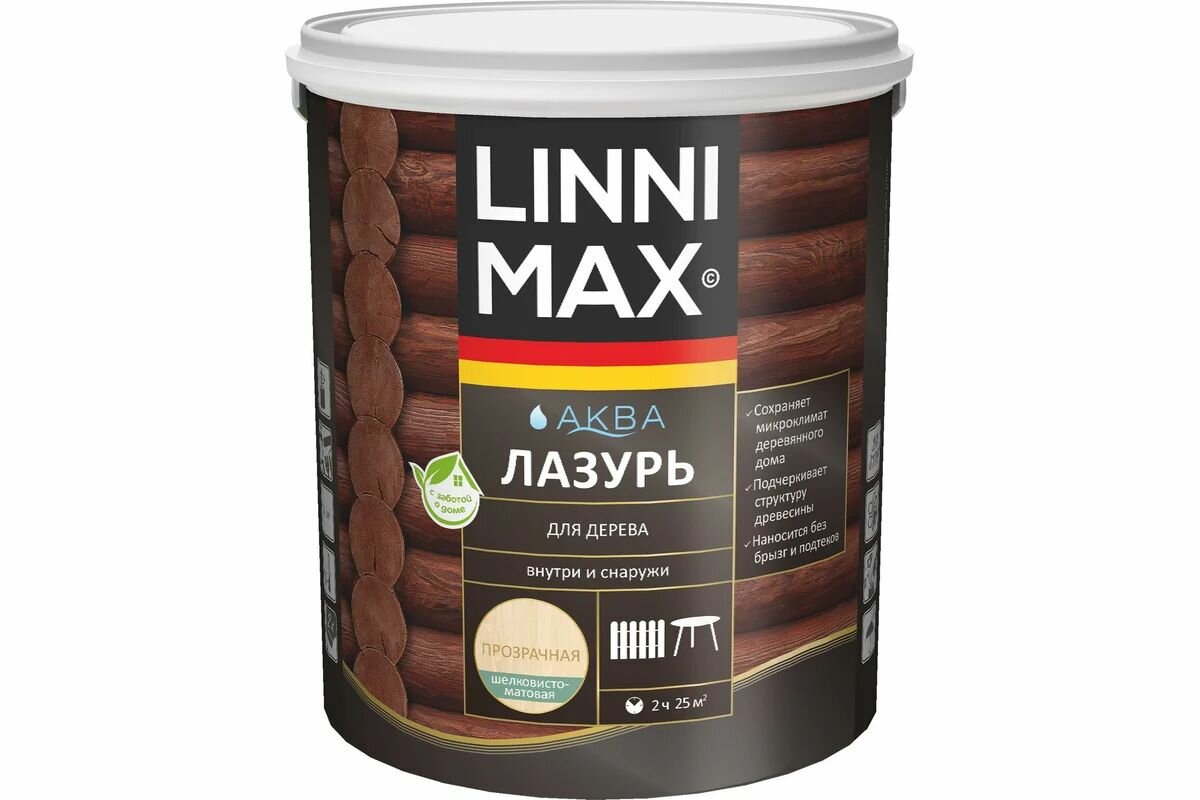 LINNIMAX (ALPINA) аква лазурь для дерева акриловая, лессирующая, шелк-матовая, бесцветный (2,5л)