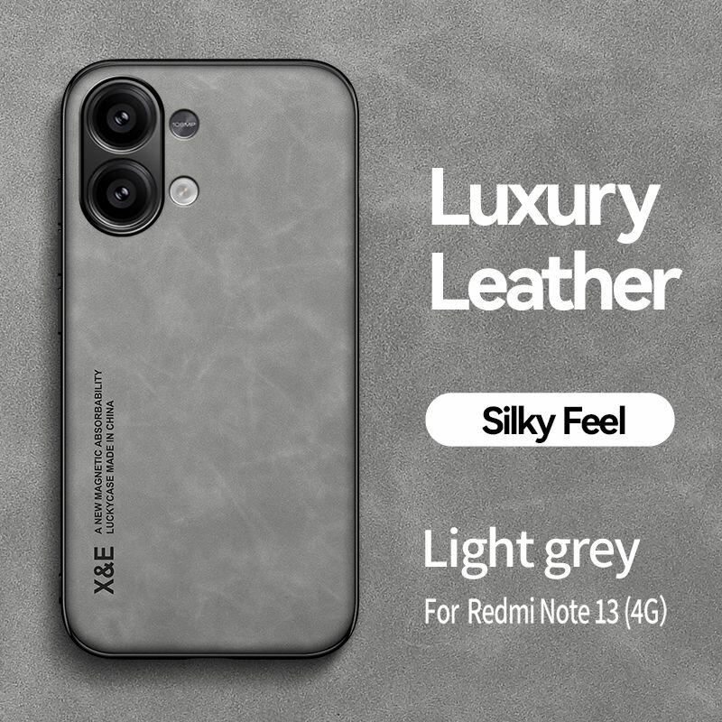 FASNYA Кожаный чехол на Redmi Note 13 4G( Редми Ноут 13 4G) с защитой камеры противоударный, ля магнитного авто-держателя