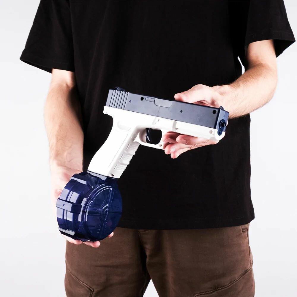 Водный пистолет электрический на аккумуляторе / Глок с увеличенным магазином Синий