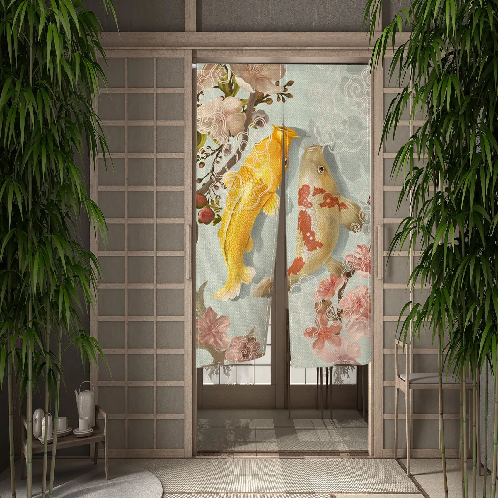 Японские раздельные двери, занавески с китайским принтом кои, перегородки для кухни, подвесные короткие занавески, декоративные занавески для спальни, ресторана, входа, 17, 85x180cm