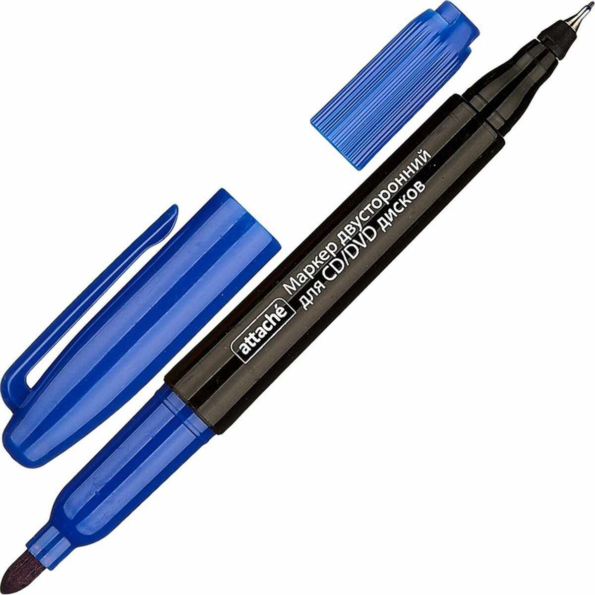 Маркер двусторонний для CD/DVD Attache (0.7мм и 1мм, синий) (867248), 100шт.