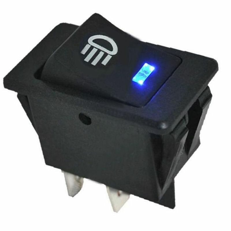 Выключатель противотуманных фар с синим светодиодом для автомобиля, 35А 12В, универсальный монтаж в панель (вырез ≈20 x 31 мм)