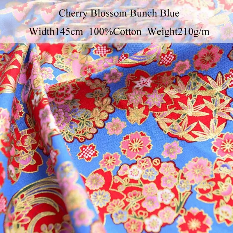 Хлопковая ткань "Японский стиль", Blue Cherry Blossom, 145см, 210г/м
