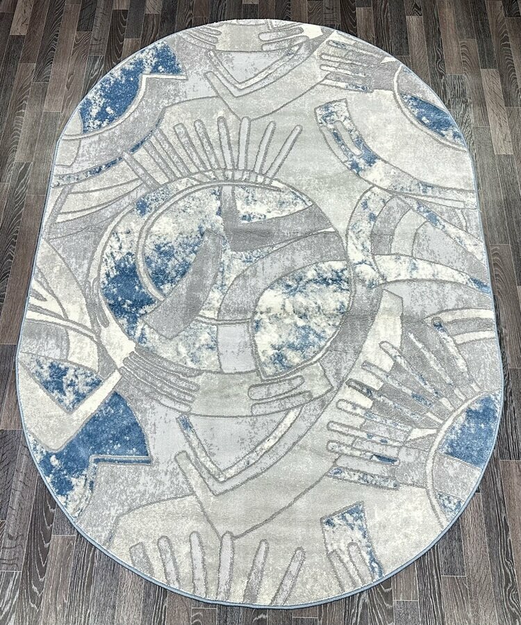 Ковер, Овал, Серый, Голубой, Современный, Абстрактный, на пол, в гостиную, спальню, в ассортименте (120 см. на 180 см.)
