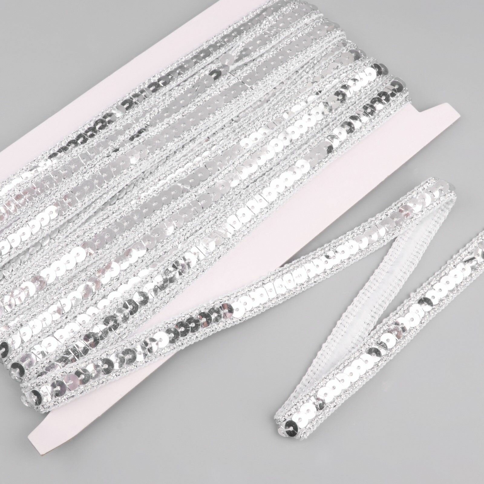 Тесьма декоративная с пайетками, 12 мм, 9 0,5 м, цвет серебряный, 5 шт