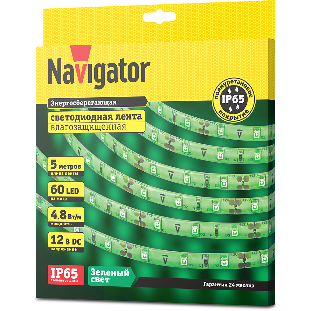 СД Лента Navigator 71 405 NLS-3528G60-4.8-IP65-12V 5м, зеленый