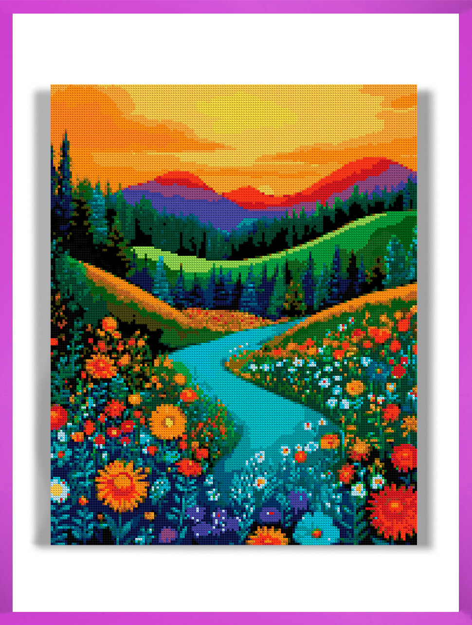Алмазная мозаика на подрамнике - вышивка Лето в горах Арт 40 х 50 см