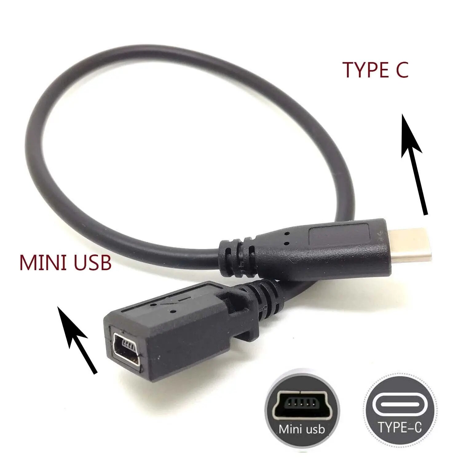 Кабель USB Type C на Mini USB 27 см