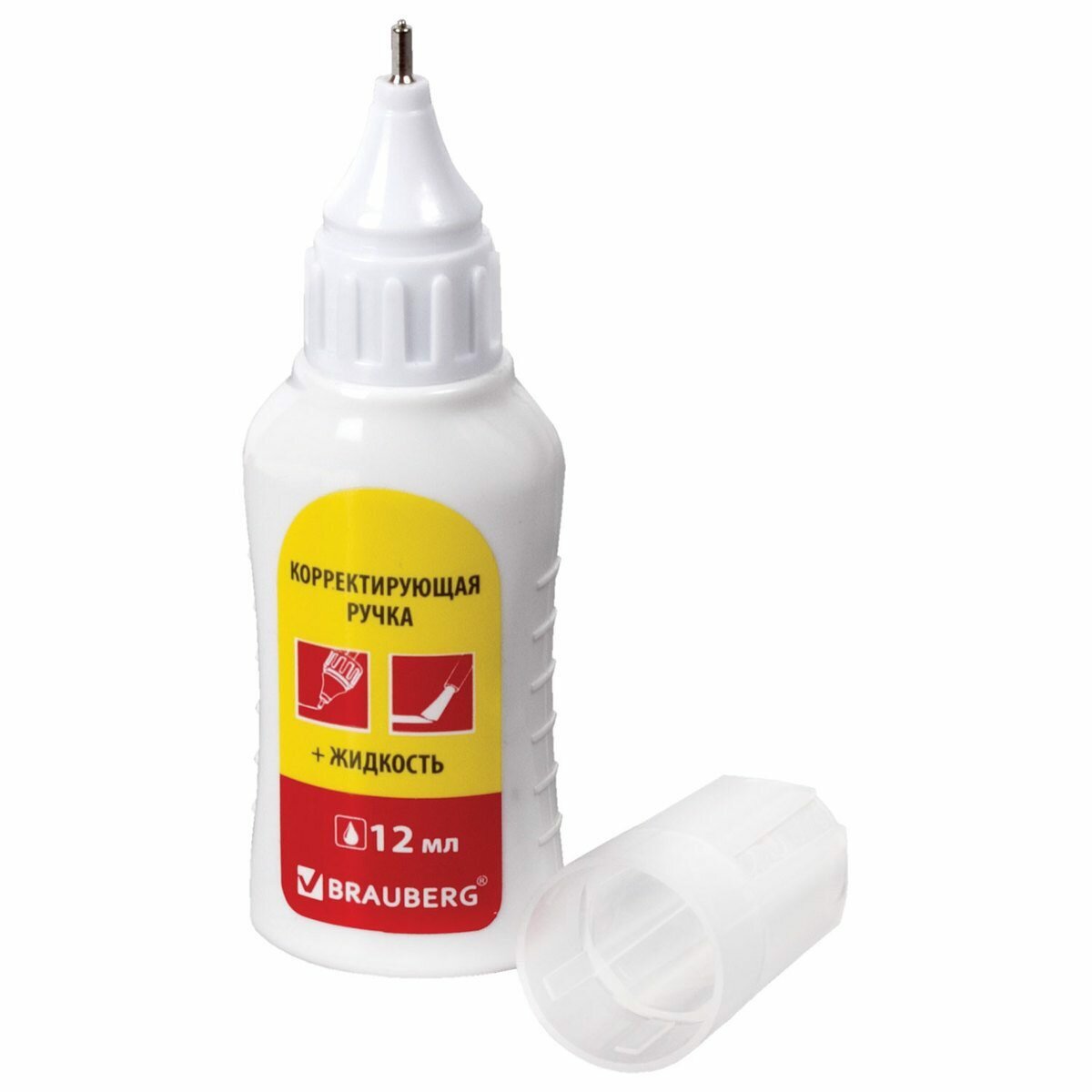 Ручка-корректор Brauberg + корректирующая жидкость 12 мл, 2 в 1: металлический наконечник + кисточка (225217)