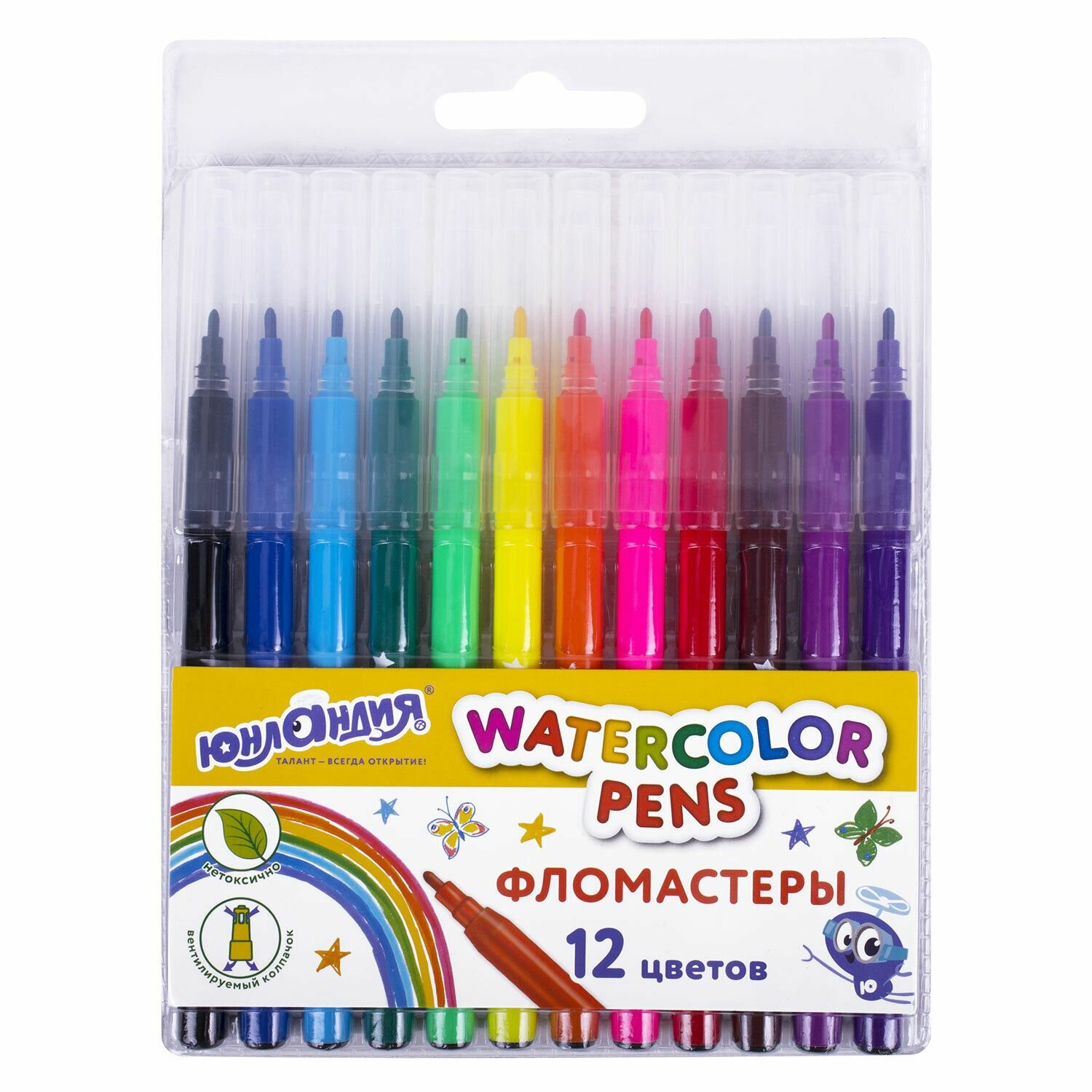 Фломастеры Юнландия "Классные", акварельные, 12 цветов, вентилируемый колпачок, ПВХ (152478)