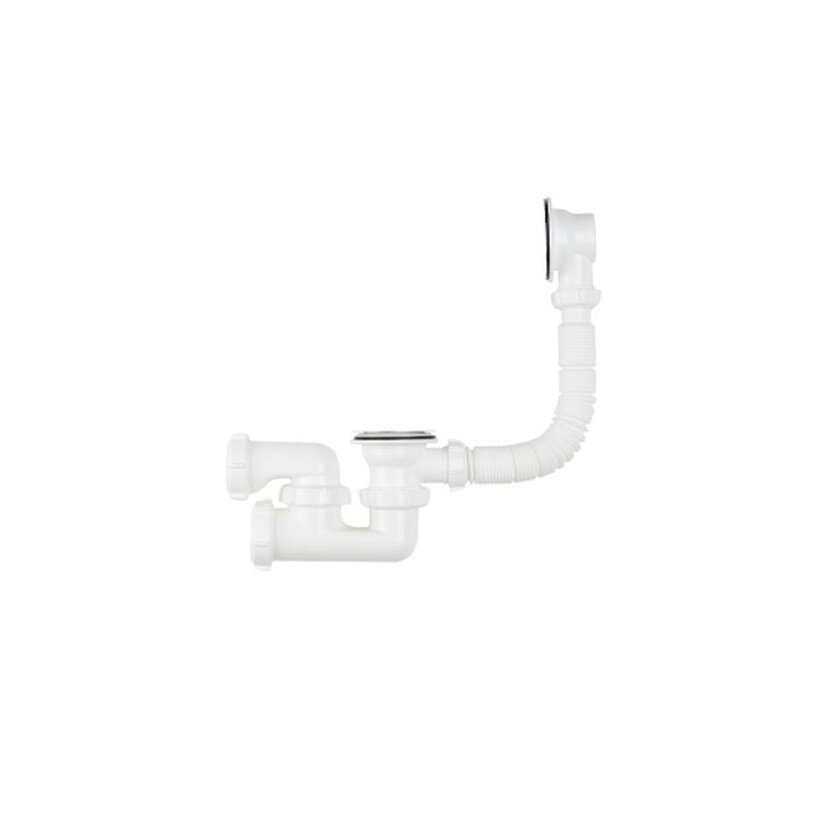 Сифон для ванны Aquant регулируемый, с выпуском и переливом, с пластиковой решеткой