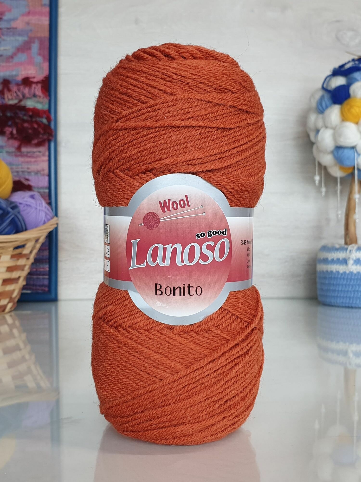 Пряжа Bonito Lanoso, терракот - 936, 49% шерсть, 51% акрил, 5 мотков, 100 г, 300 м.