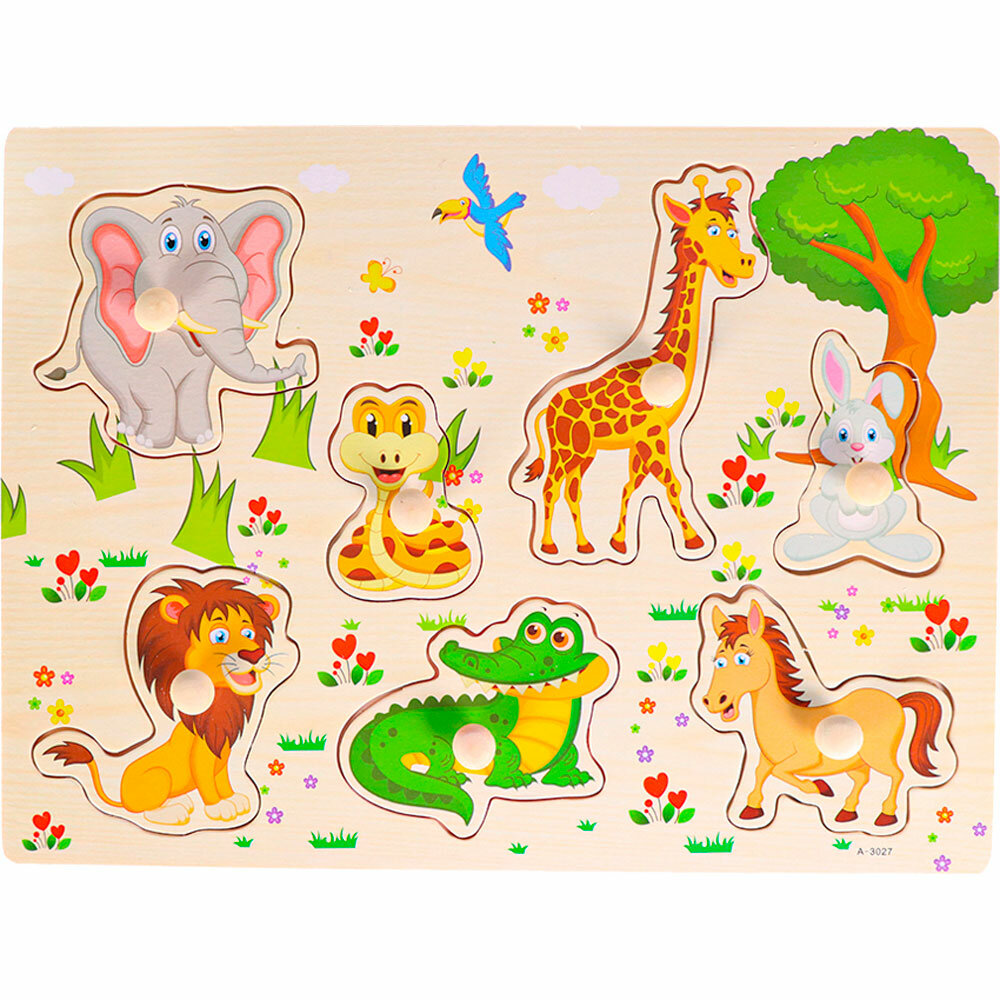 Рамка- вкладыш Рыжий кот "Сафари" деревянная, для моторики и логики