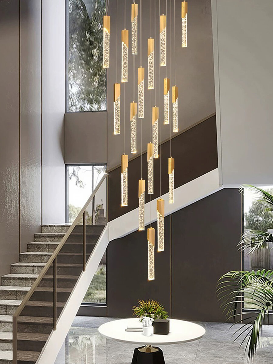 Подвесная светодиодная хрустальная люстра, длинная лестничная люстра, 12 головок, 60 Вт