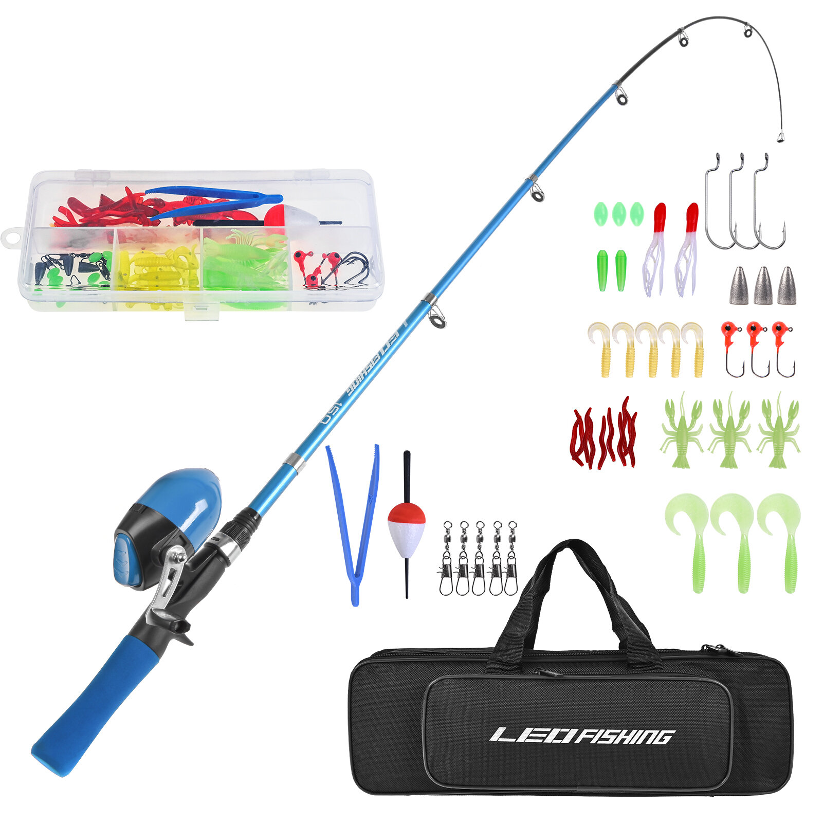 Портативный телескопический рыболовный комплект: удочка и катушка для детей, стартовый набор, спиннинговая удочка, приманки, джиг-крючки, вертлюги, снасти.