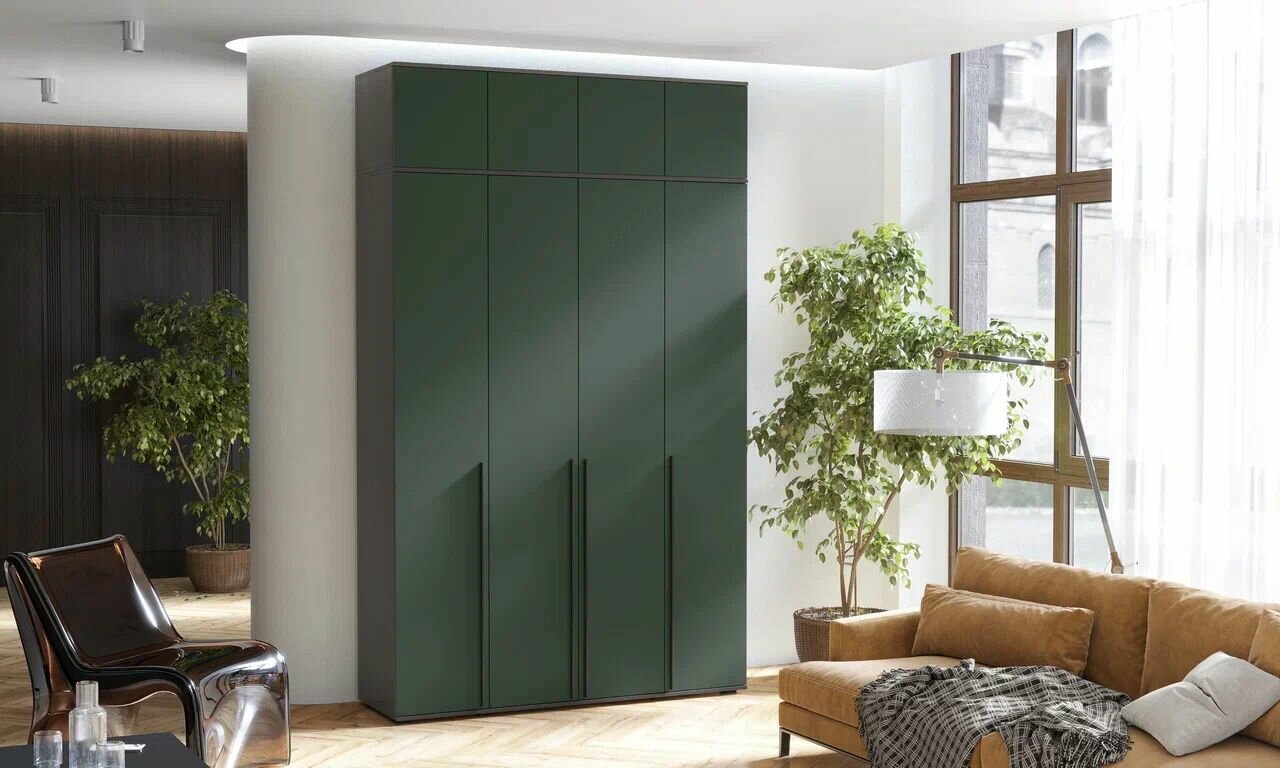 Шкаф Норд 4-х створ. с антресолью Изумрудный, Графит 160
