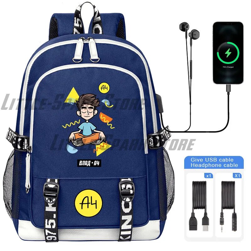 А4 мерч Детский рюкзак высокого качества Влад Бумага А4 для детей Школьные сумки для мальчиков Подростковая сумка для ноутбука с зарядкой через USB Mochila Синий, Style - 04