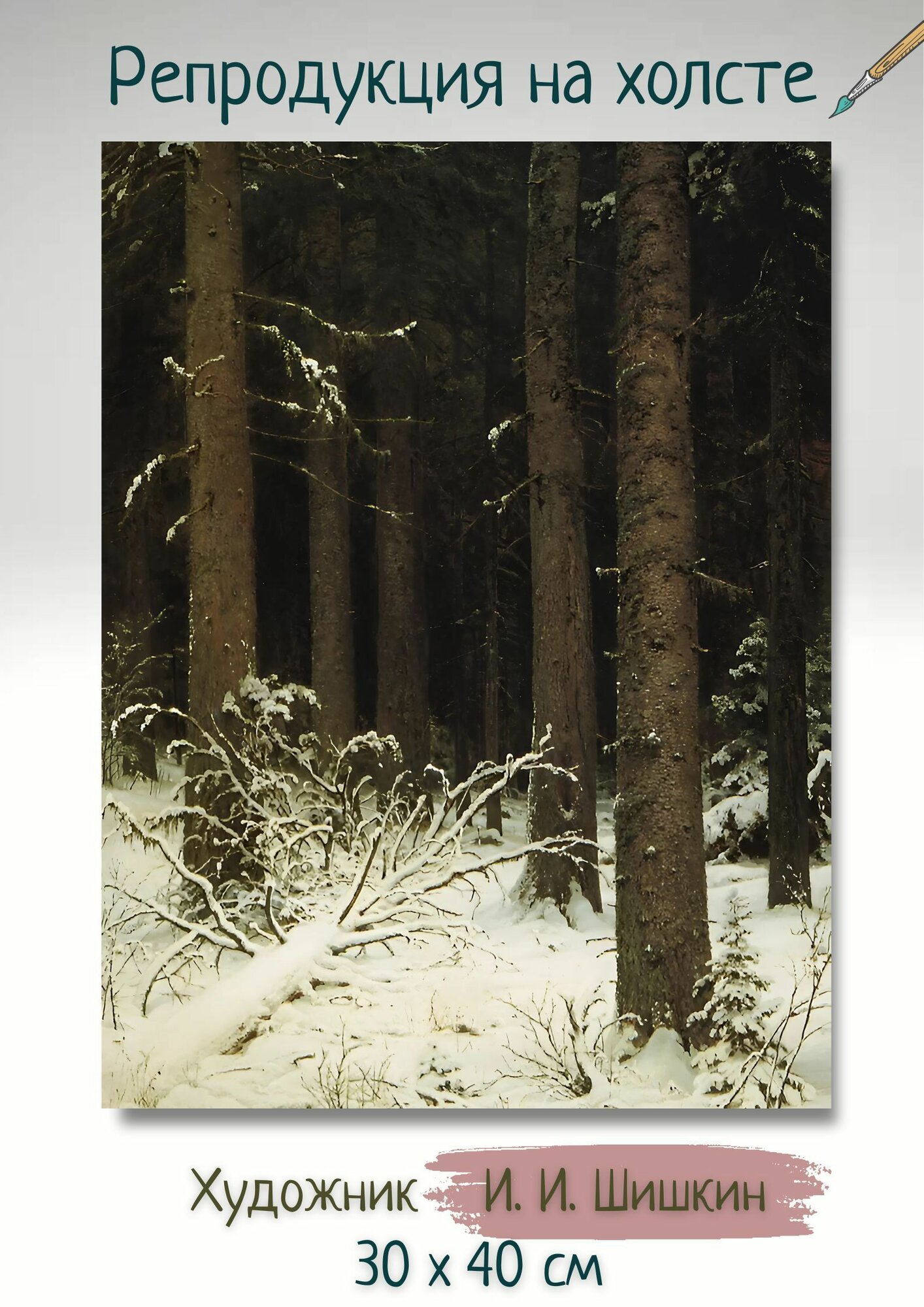 Шишкин Иван Иванович "Еловый лес зимой 1884". Картина на холсте 30х40 см репродукция