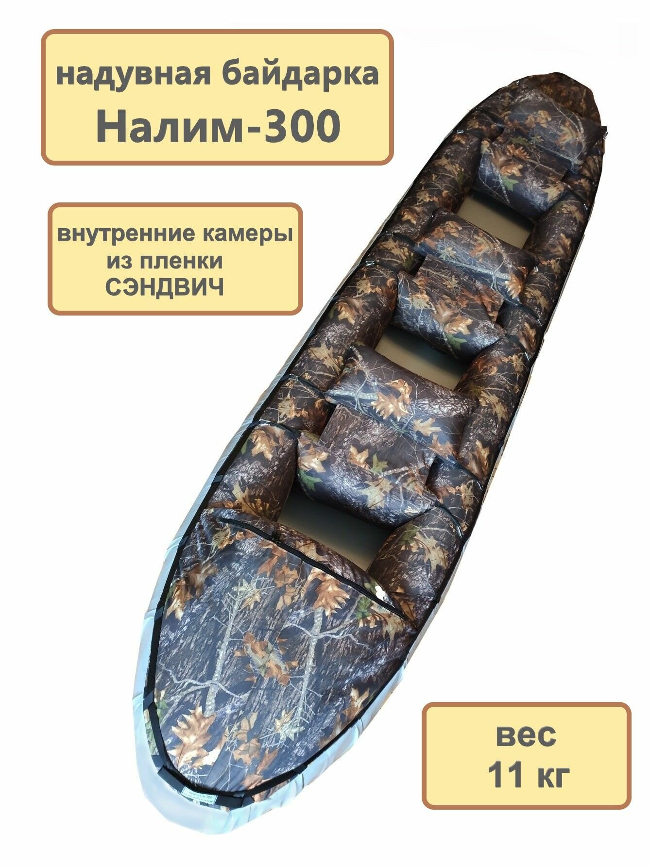Байдарка "Налим-300" с пленочными баллонами, цвет камуфляжный