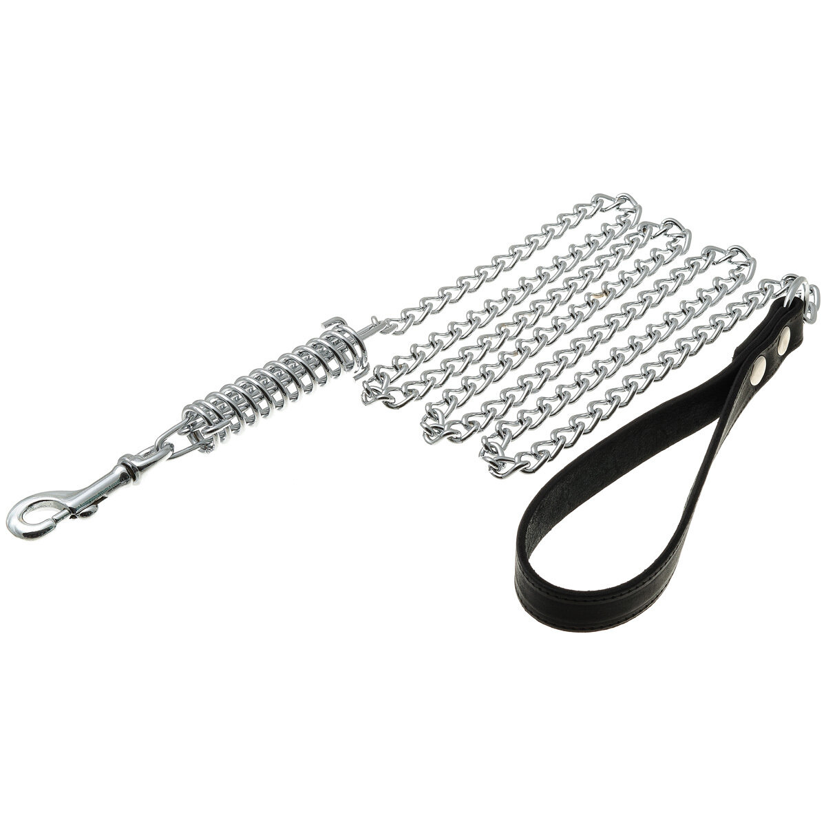 Поводок-цепь для собак с ручкой из натуральной кожи с амортизатором ZooOne, чёрная, ширина 3,0 мм, длина 68" (170 cм)