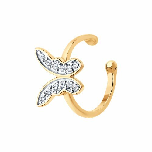 Серьги каффы, красное золото, 585 проба, фианит