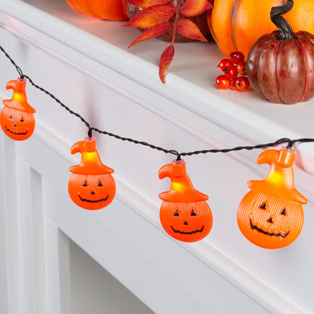 Светодиодная гирлянда на батарейках Halloween - Тыква Джин 3.80 м, 20 желтых LED ламп, Winter Deco, 4070737