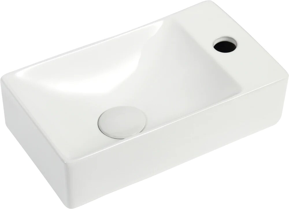 Раковина маленькая в туалет Orange B05-375LW 38 левая мини, подвесная, прямоугольная, белая, фарфоровая, 37, 5 см