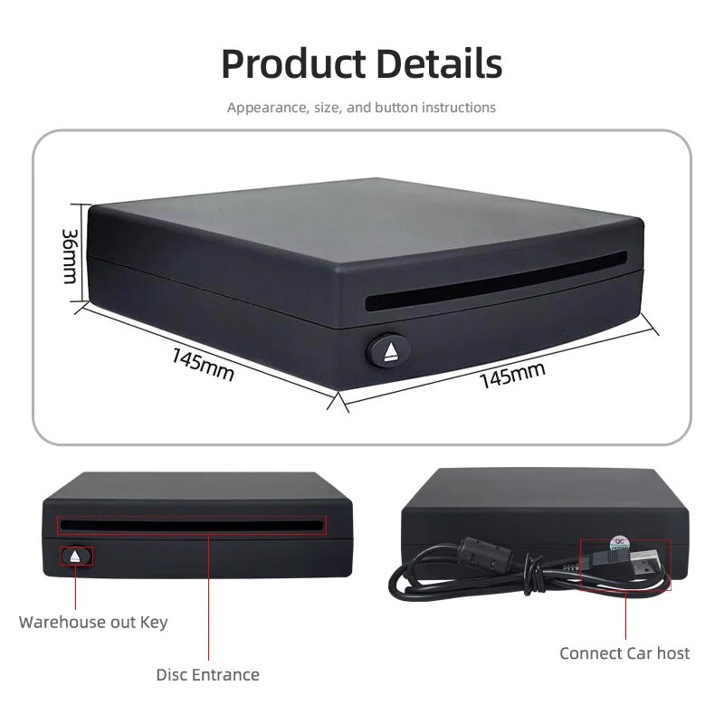 Usb3.0 Typec Внешний Mp3-радио Аудио Видео CD-плеер Оптический привод Подходит для оригинального автомобиля Приложение Carplay Беспроводной Carplay DVD Player