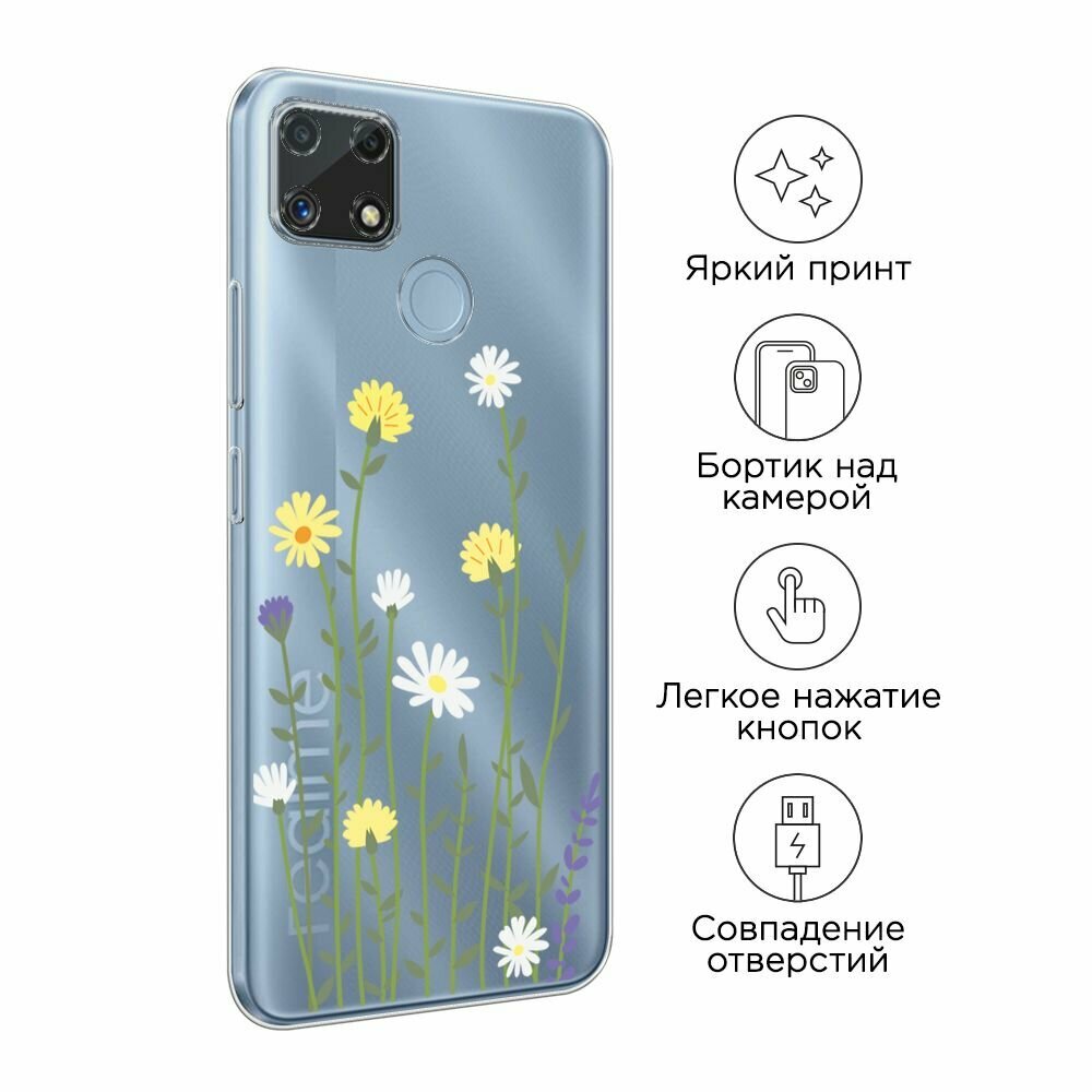 Чехол на Realme C25/C25s / Реалми С25/C25s с принтом "Пучок полевых цветов", прозрачный — фото 1