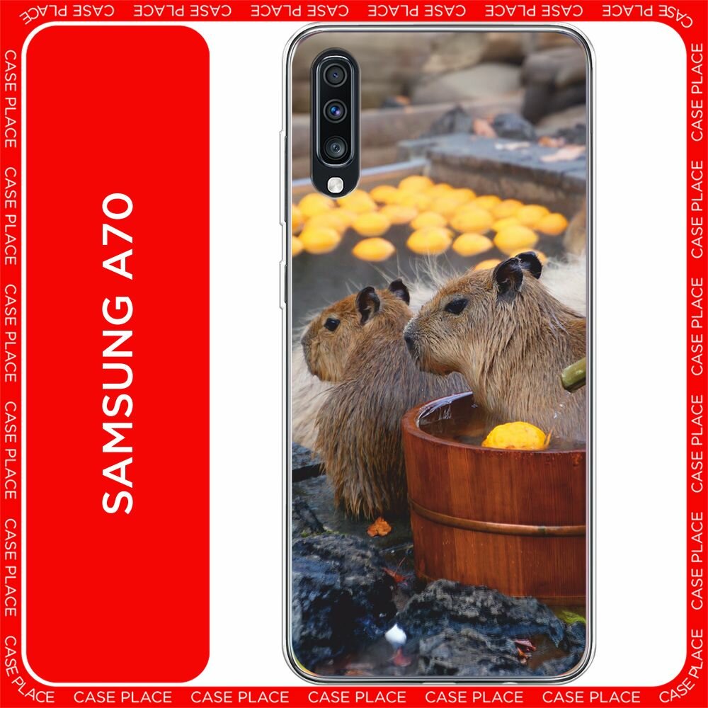 Чехол на Samsung Galaxy A70 / Самсунг Галакси А70 с принтом "Капибары отмокают"