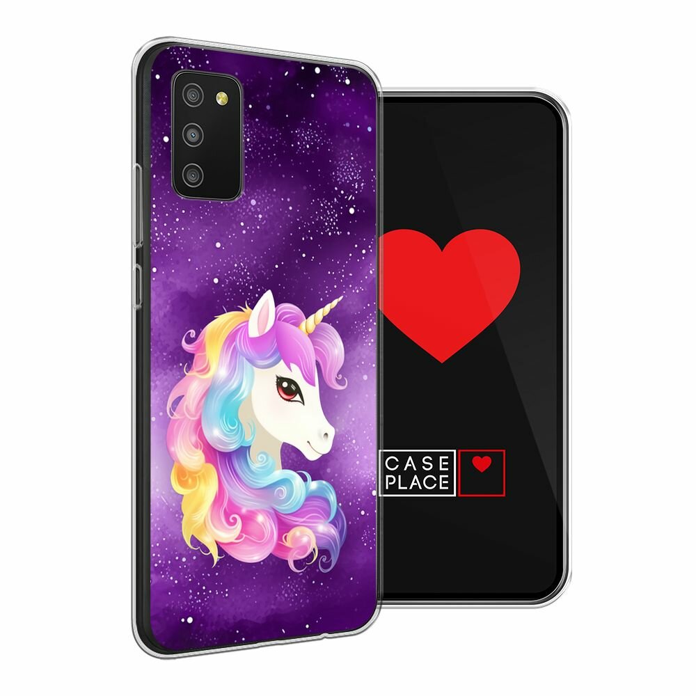 Чехол на Samsung Galaxy A02s / Самсунг Галакси A02s с принтом "Кудрявый единорог" — фото 1