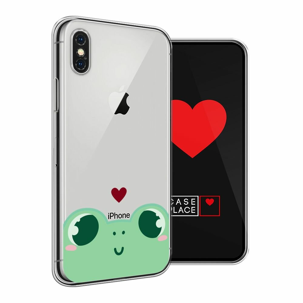 Чехол на Apple iPhone XS Max / Айфон XS Max с принтом "Влюблённая лягушка - 14 февраля", прозрачный — фото 1