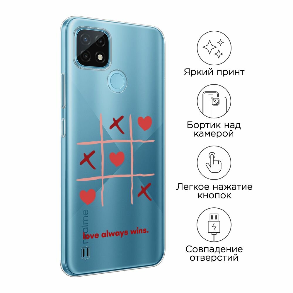 Чехол на Realme C21 / Реалми С21 с принтом "love always wins - 14 февраля", прозрачный — фото 1