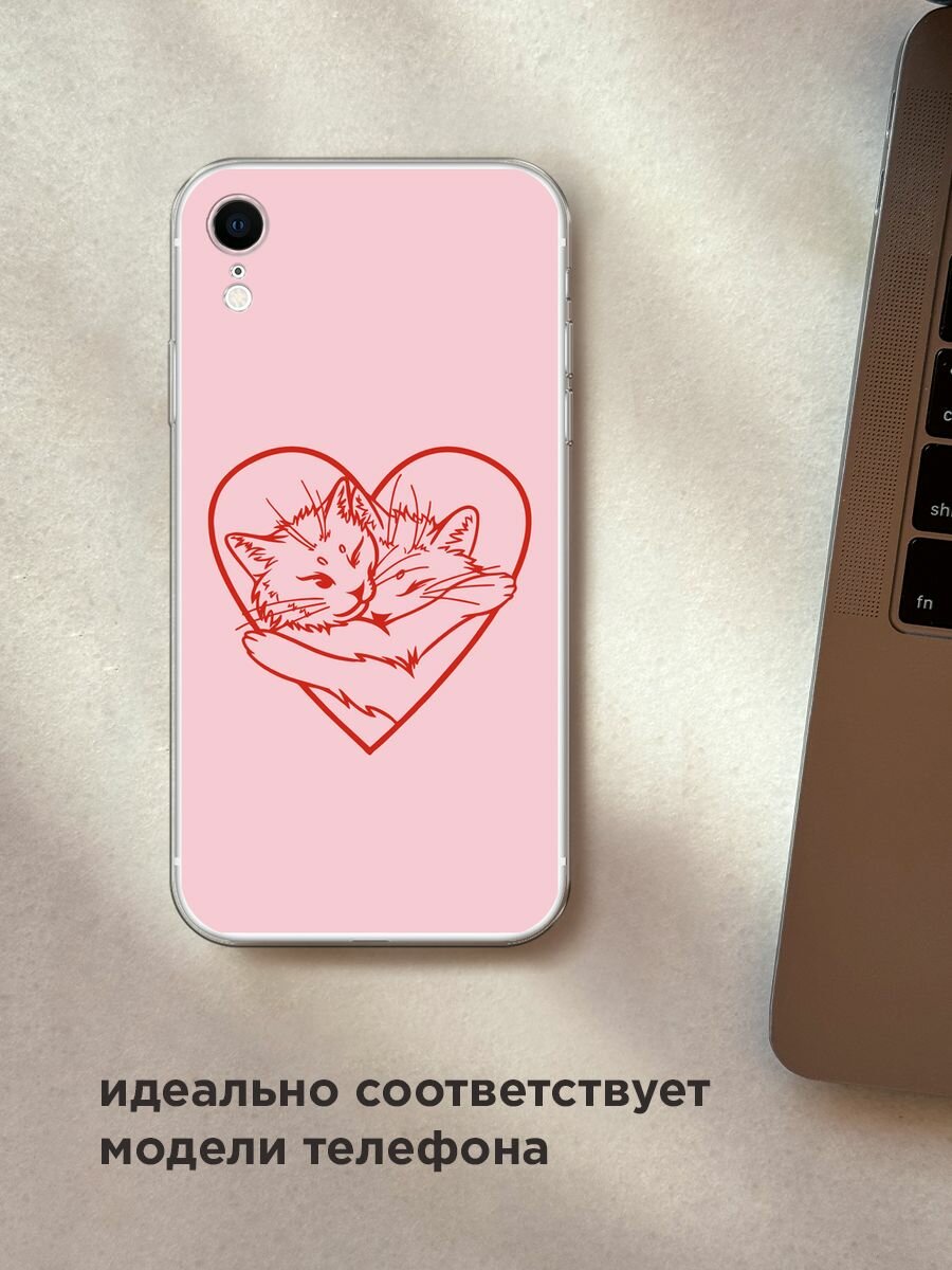 Чехол на Apple iPhone XR / Айфон XR с принтом "Влюблённые котики рисунок 1 - 14 февраля" — фото 1