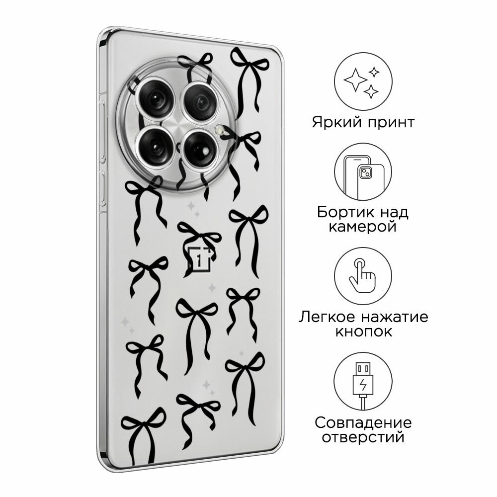 Чехол на OnePlus 13 / Ван Плас 13 с принтом "Black bows", прозрачный — фото 1