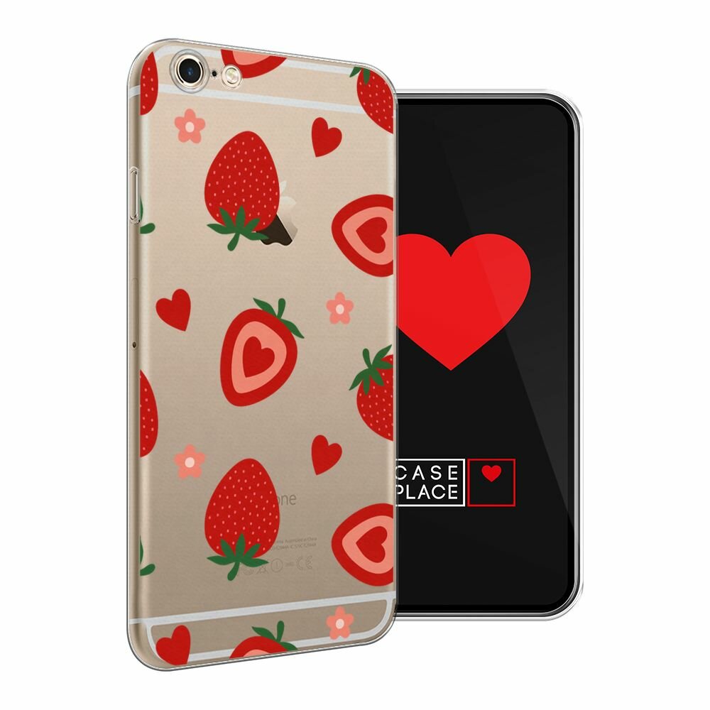 Чехол на Apple iPhone 6 Plus/6S Plus / Айфон 6 Плюс с принтом "Heart strawberries 2 - 14 февраля", прозрачный — фото 1
