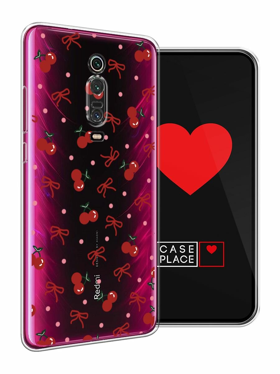 Чехол на Xiaomi Redmi K20/K20 Pro/Mi 9T/9T Pro / Сяоми Редми К20/K20 Pro/Mi 9T с принтом "Вишни и ленточки", прозрачный — фото 1