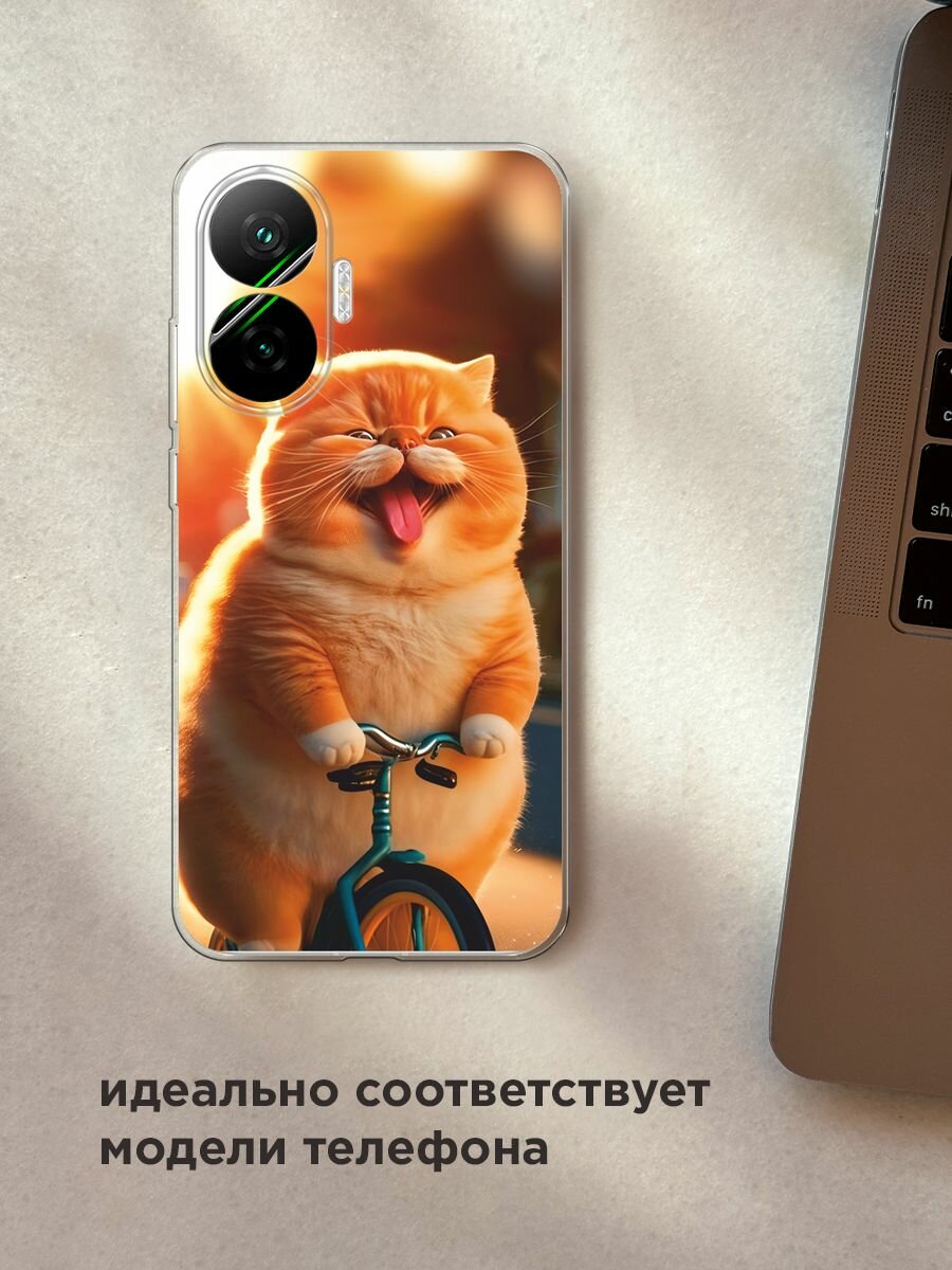 Силиконовый чехол на Poco F7 / Поко F7 с принтом "Кот на велике" — фото 1