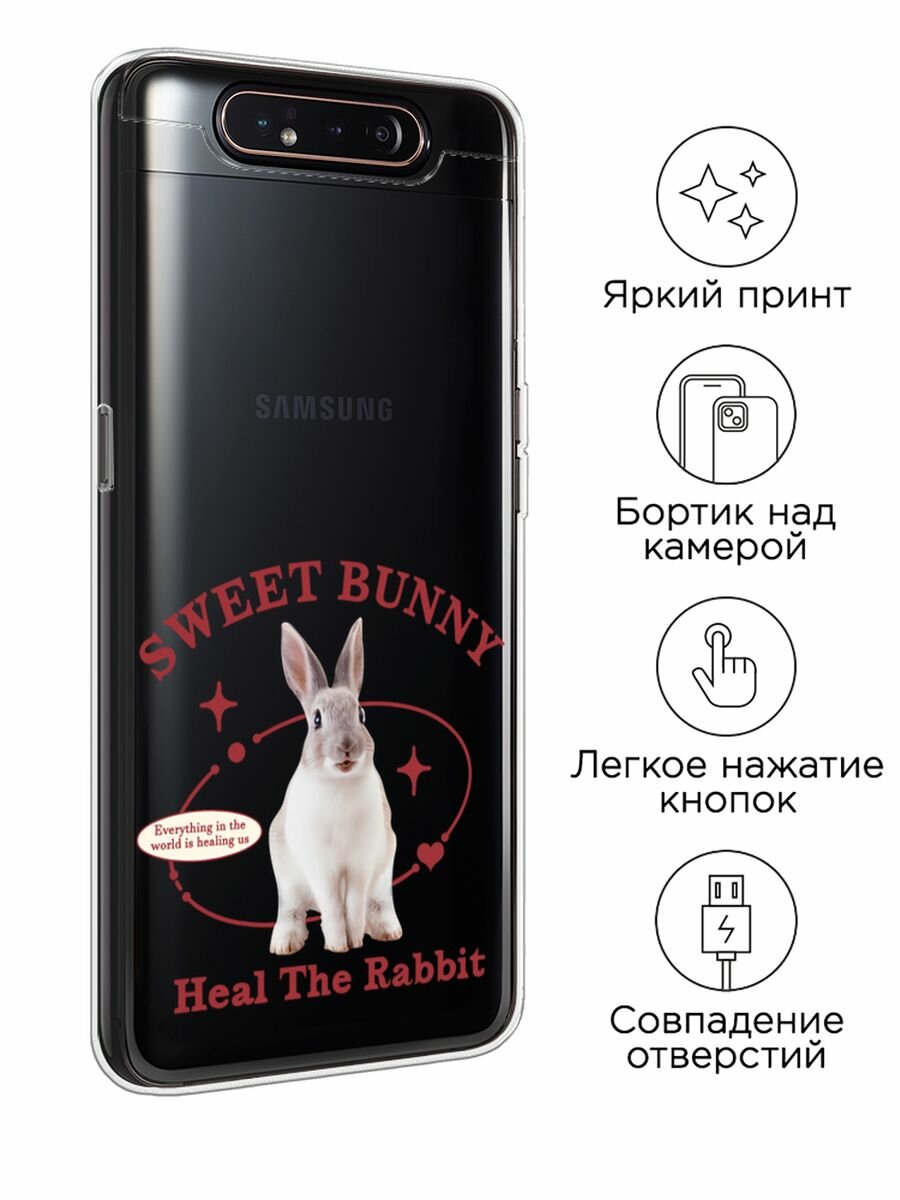Чехол на Samsung Galaxy A80 / Самсунг Гэлакси A80 с принтом "Heal the rabbit", прозрачный — фото 1