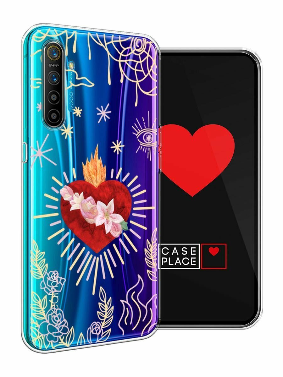 Чехол на Realme XT / Реалми XT с принтом "Сердце в цветах", прозрачный — фото 1