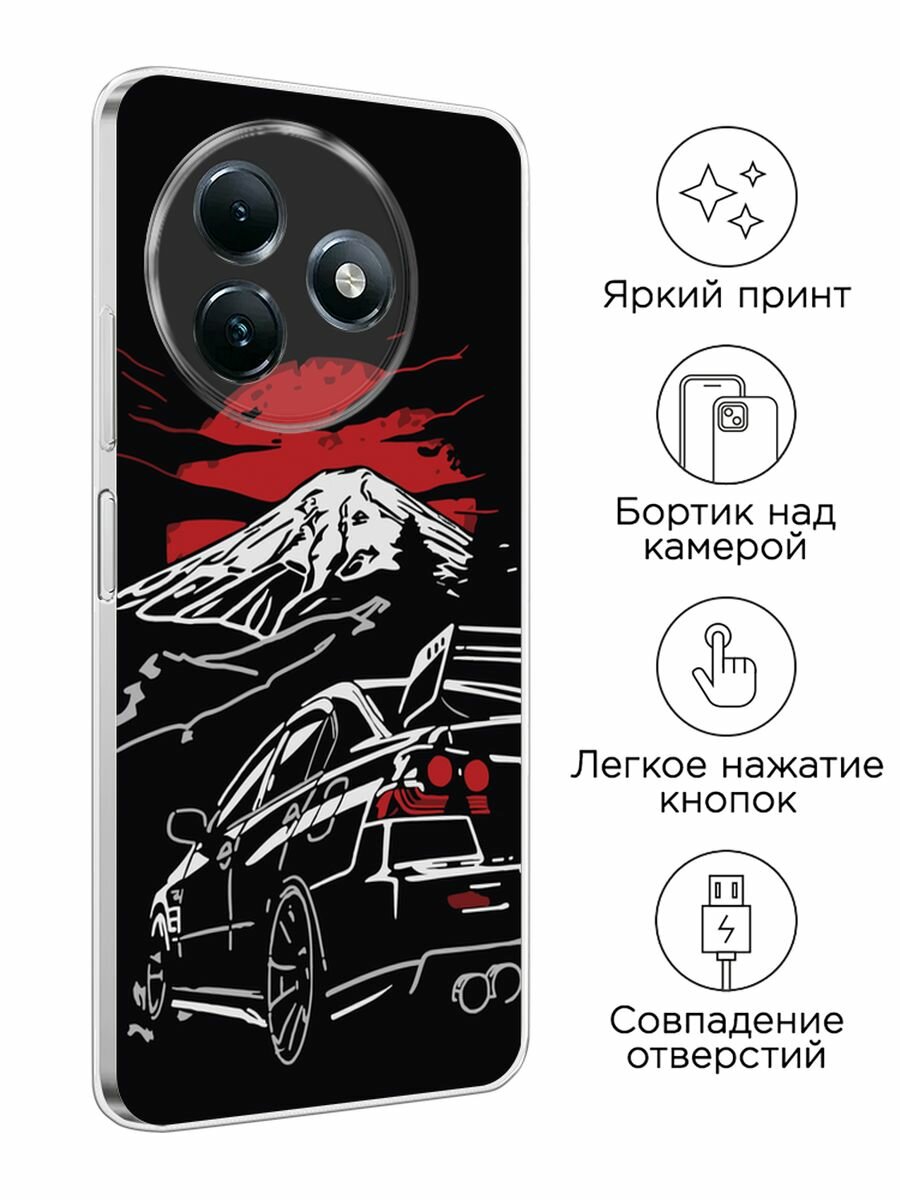 Силиконовый чехол на Itel S24 / Ител S24 с принтом "Машина в горах JDM" — фото 1