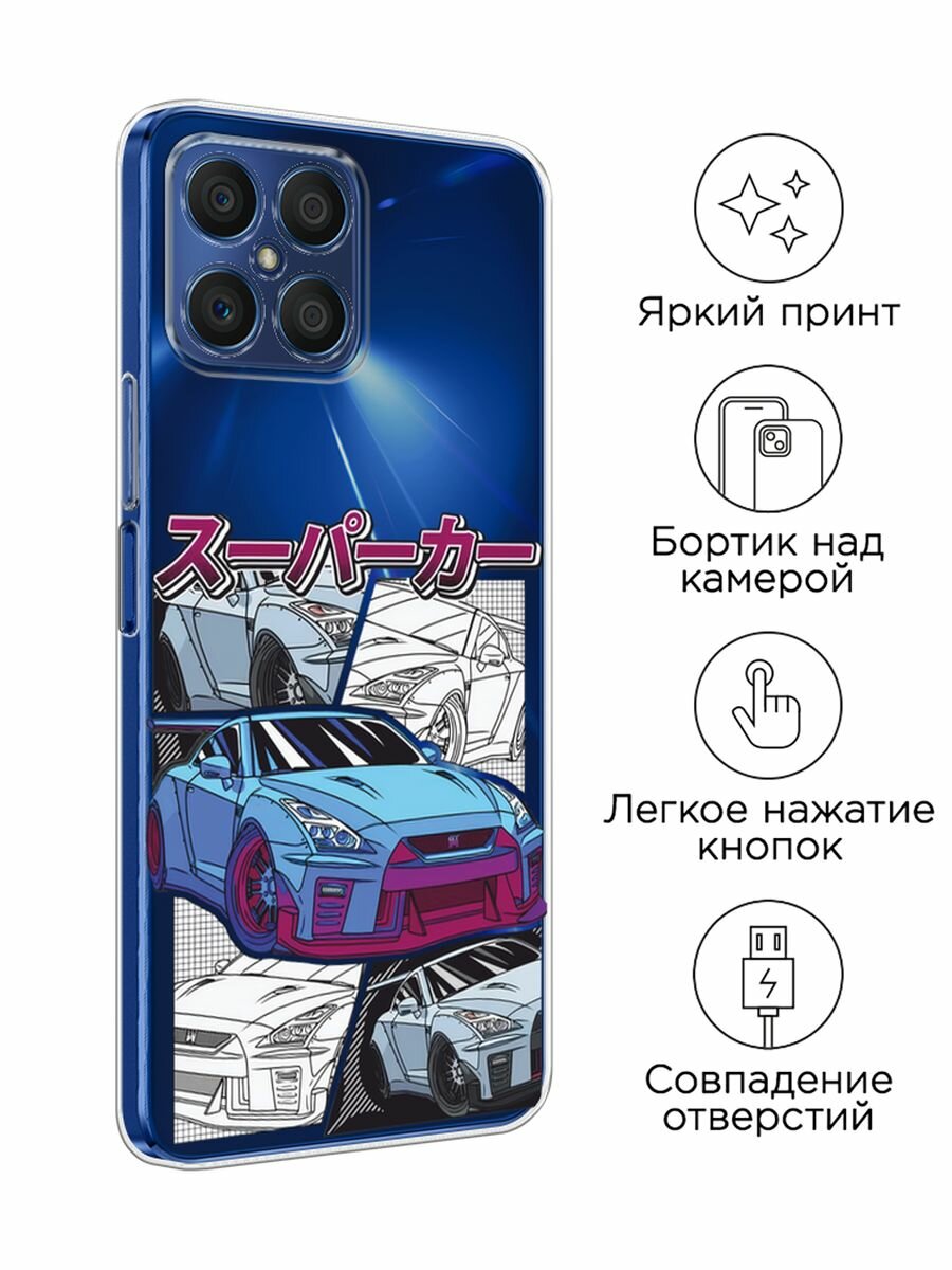 Чехол на Honor X8 / Хуавей X8 с принтом "JDM коллаж", прозрачный — фото 1
